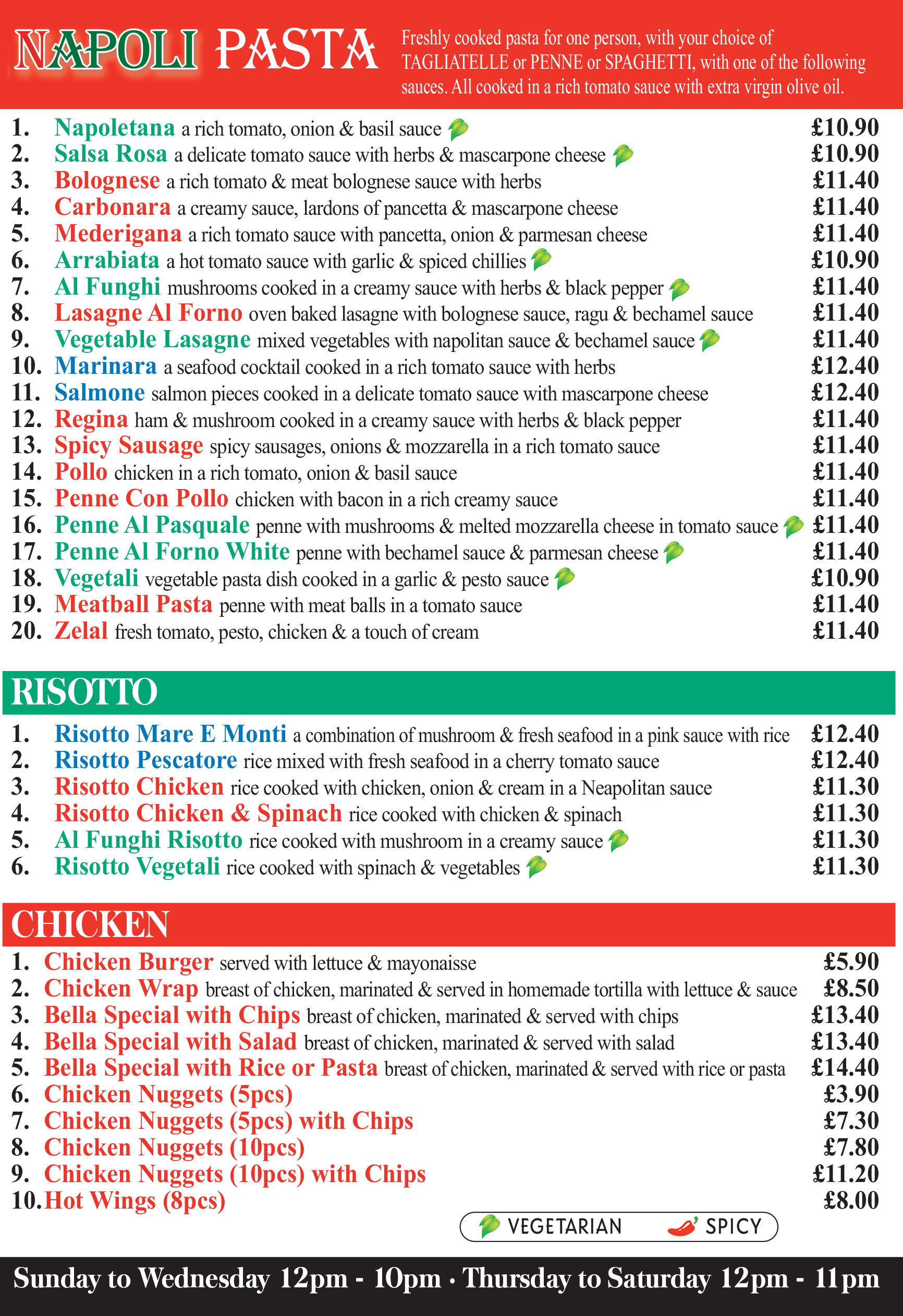 Food Menu - Bella Napoli Express Ipswich - Freshly Cooked To Order
